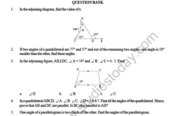 CBSE Class 8 Maths Understanding Quadrilaterals Question Bank